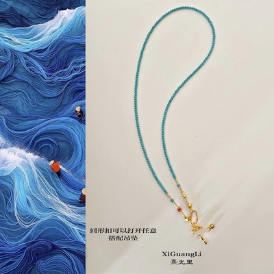 绿松石转运吊坠可拆卸挂绳万能扣项链长款毛衣链黄金吊坠万能链