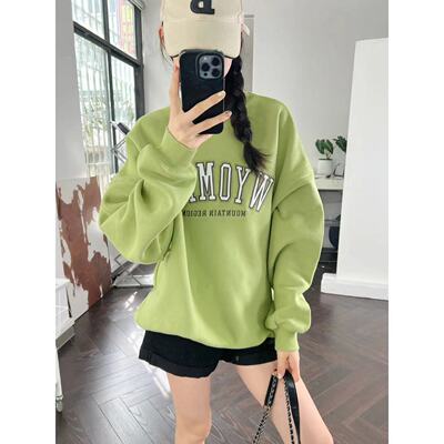 OOhome新品 cot*on美式休闲慵懒字母印花套头圆领宽松百搭卫衣