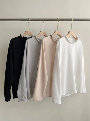 修身通勤套头长袖真丝重绉上衣