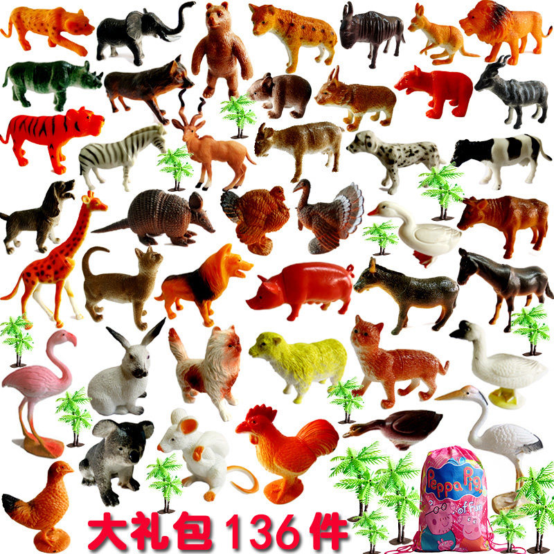 仿真野生动物模型火烈鸟老虎狮子豹子家禽牛羊猪儿童玩具教具套装