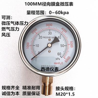 直立式0~60KPA燃气压力表