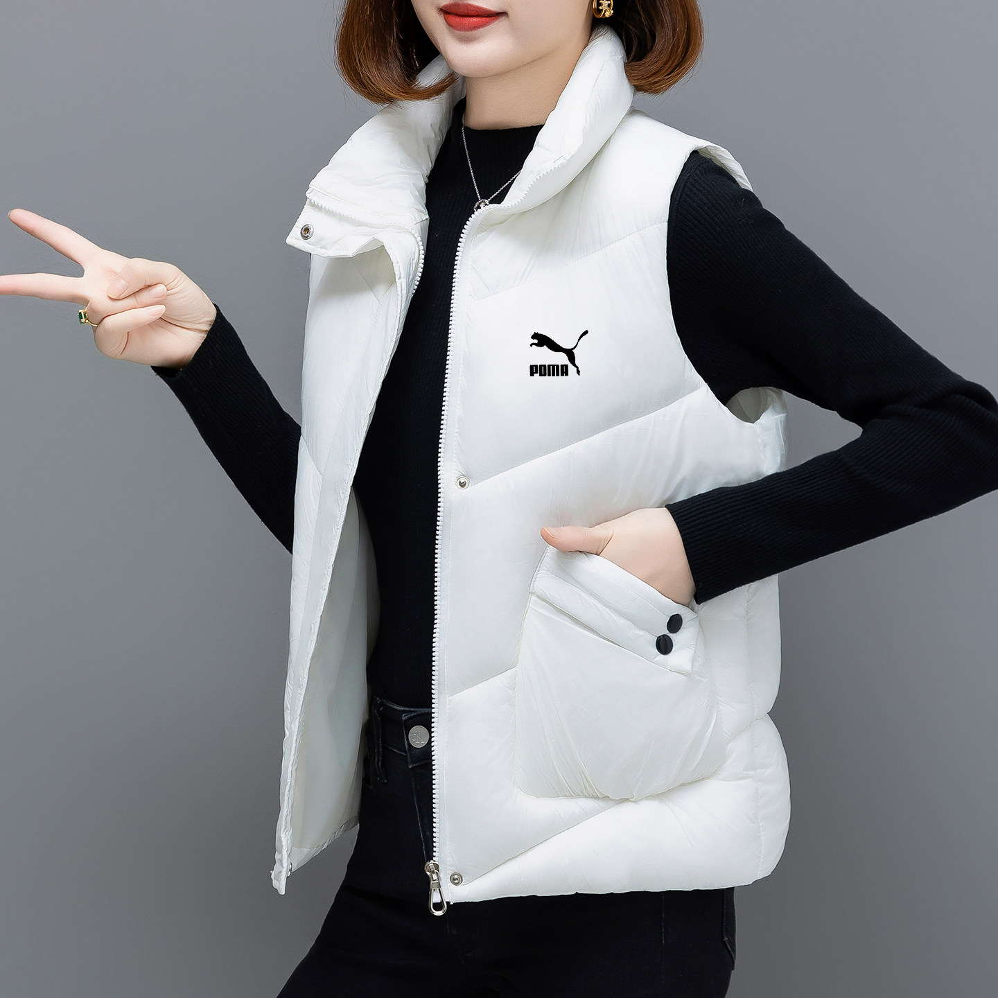 奥莱专柜时尚立领短款马甲女士秋冬季2025新款简约百搭夹棉马夹