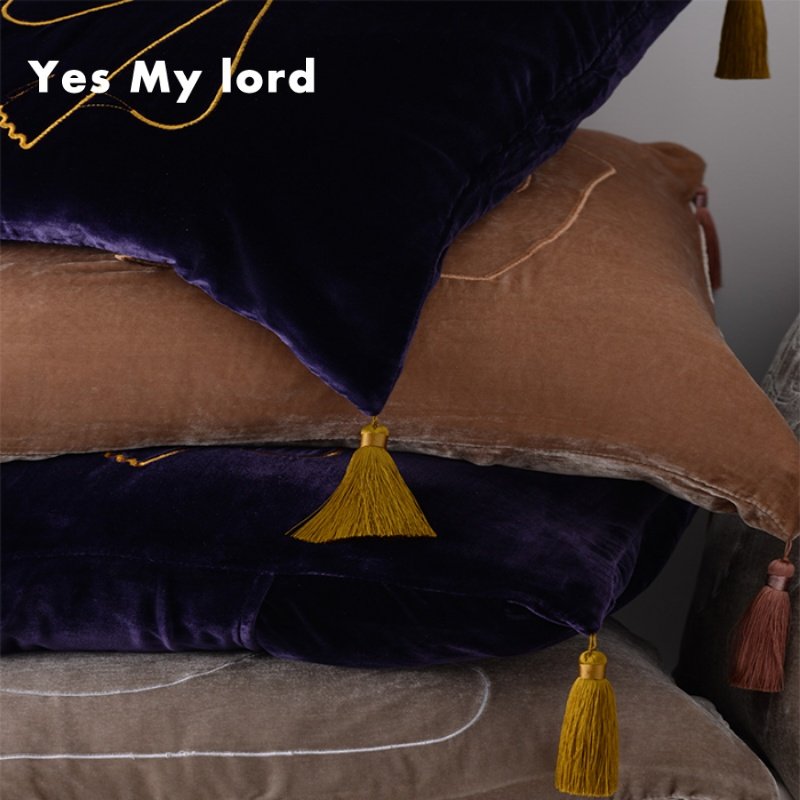 YesMyLord真丝丝绒欧式法式流苏靠垫套刺绣抱枕腰垫舒适原创ins