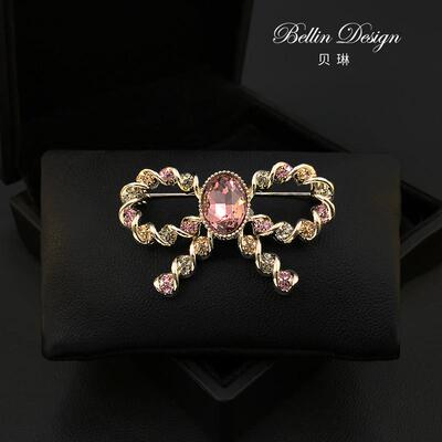 气质新款蝴蝶结胸针个性水晶胸花小众高级设计感别针西服配饰5882
