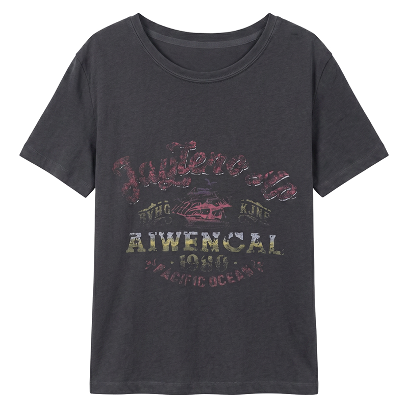 【AIWEN艾芠】夏季新款天丝羊毛字母印花圆领短袖T恤女ZNY-X60390