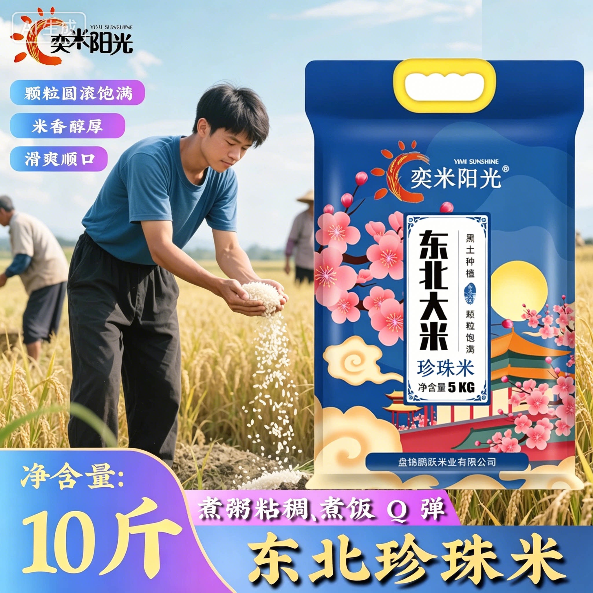 珍珠米10斤东北大米锦大米蟹田米盘长粒香碱地米农家自种当季新米