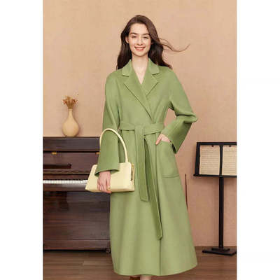 欧美风长款翻领显瘦呢子大衣女