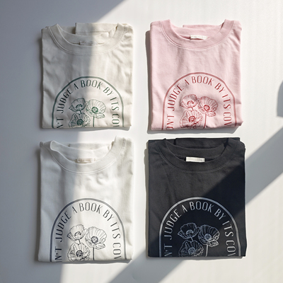 日单日系SM黑粉米白四色小花字母印花涤棉圆领短袖T恤小衫上衣女