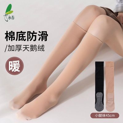 永春3417小腿袜子女秋冬季加厚天鹅绒棉底防滑不掉筒运动中筒袜子
