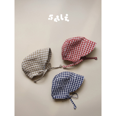 宝宝春夏亚麻格子遮阳帽