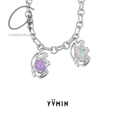 弧面半宝石双吊坠液化项链