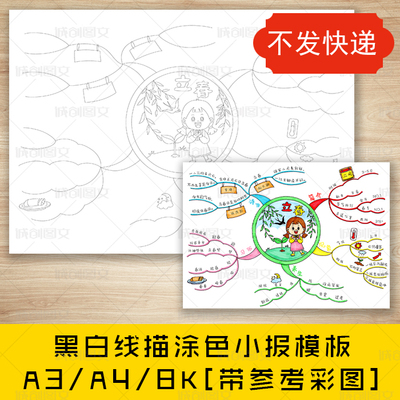 cc560立春节气黑白线描涂色手抄报二十四节日之立春思维导图模板