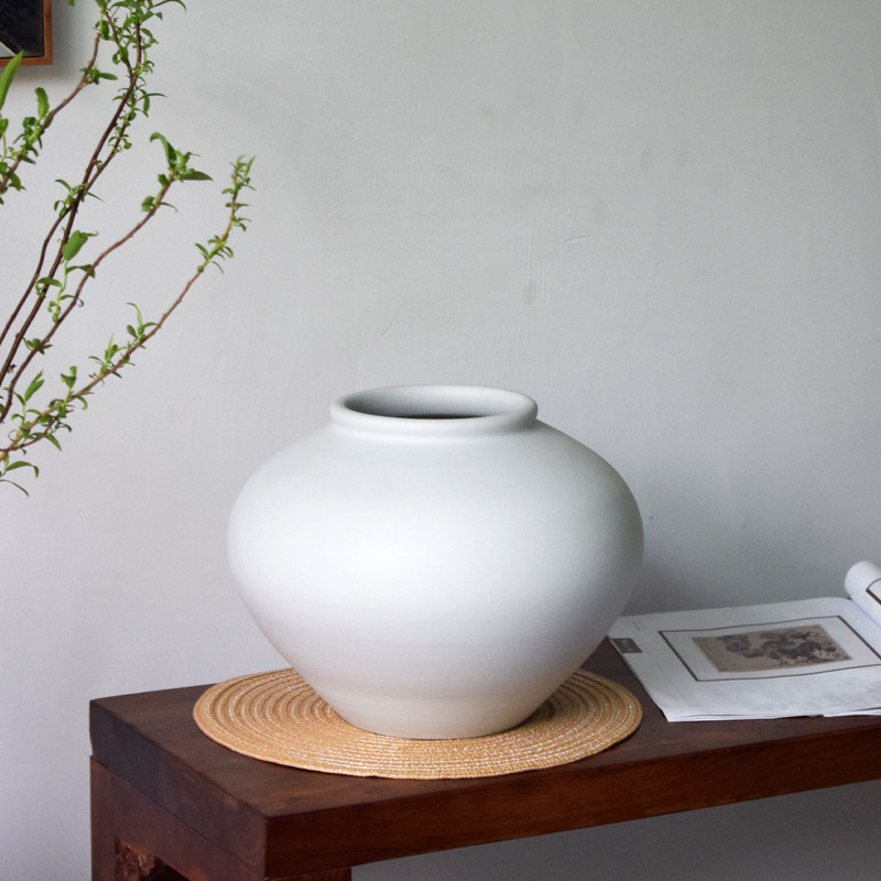 手工陶瓷花瓶摆件干花花器复古家居装饰水培土培花器哑光黑白色