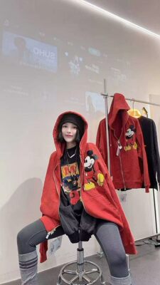 Manman2026年秋季新款欧货潮流百搭卡通拉链连帽卫衣外套