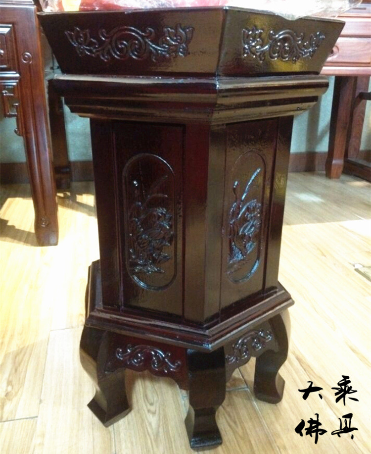 12寸-30寸六角木鱼架榆木实木雕花宗教用品法器结缘价寺庙佛堂用