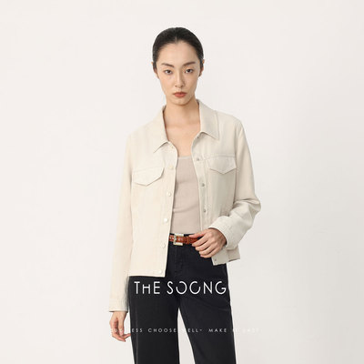 春季休闲宽松杏色短外套女