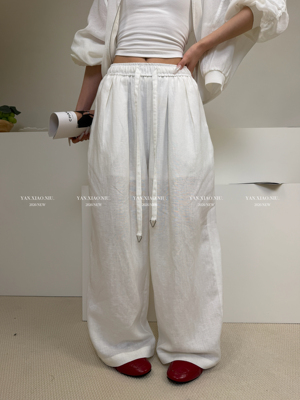 87013夏季韩版气质百搭宽松显瘦松紧腰抽绳设计阔腿裤休闲裤长裤