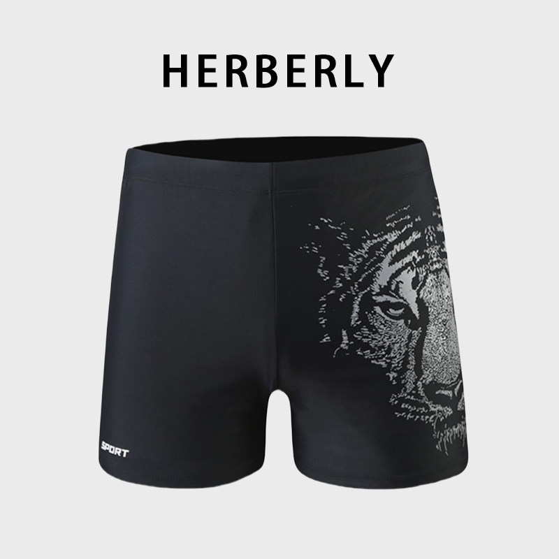 HERBERRY泳装男士平角泳裤2024新款男孩学游泳时尚专业运动游泳裤