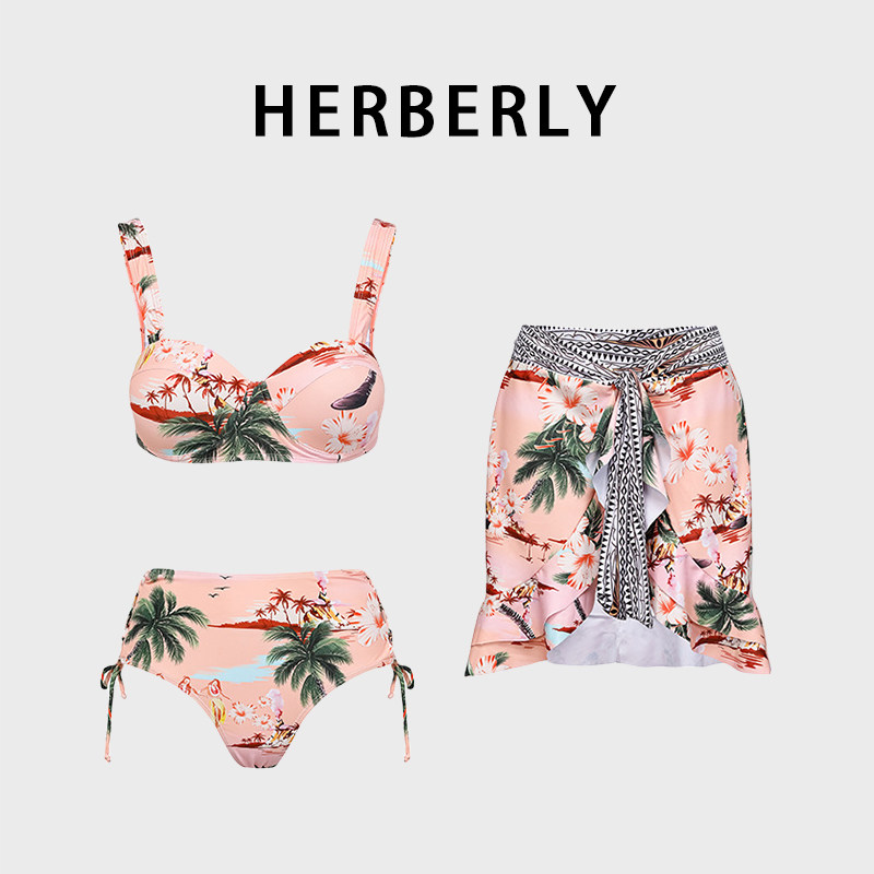 HERBERRY泳装法式复古性感显瘦比基尼泡温泉海边度假裙式分体泳衣
