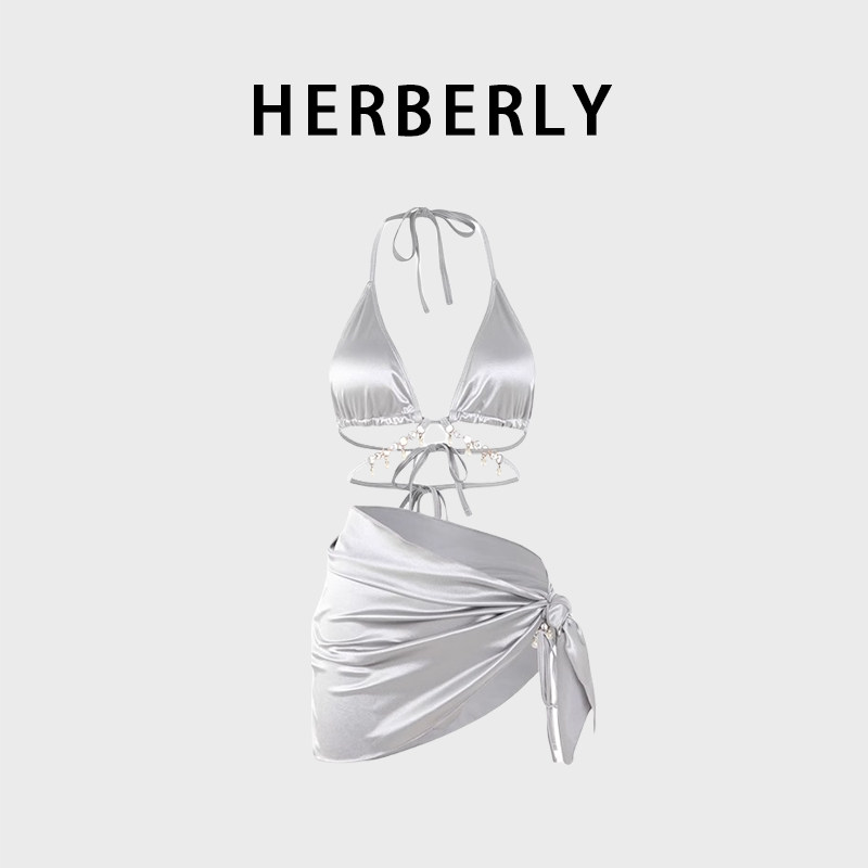 HERBERRY泳装高级纯欲辣妹遮肚显瘦聚拢比基尼泡温泉度假分体泳衣