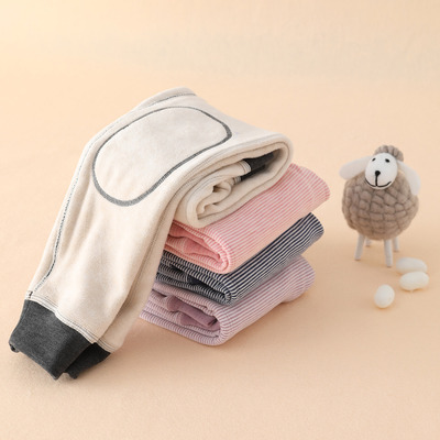 右致童装510g织条加护膝羊毛蚕丝双层棉裤保暖裤无荧光剂3422