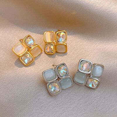 18k真金电镀扭曲菱形耳钉