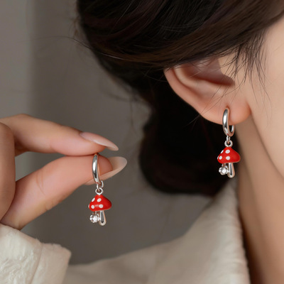 童趣滴釉蘑菇耳环女新款甜美