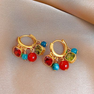 秋冬复古锆石玛瑙串珠圆形耳扣