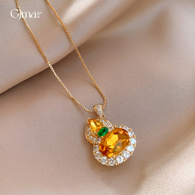 复古中国风锆石葫芦吊坠项链