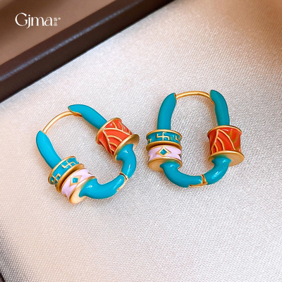 复古中古风滴釉椭圆形耳环