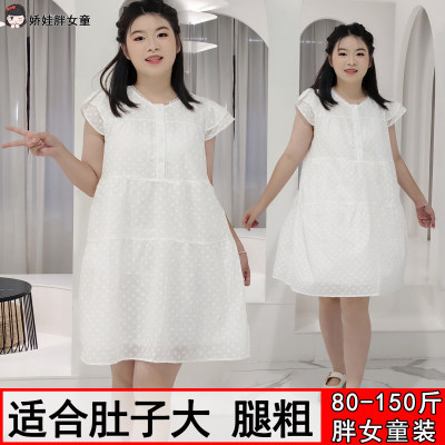 胖女童连衣裙夏季加肥加大码飞袖
