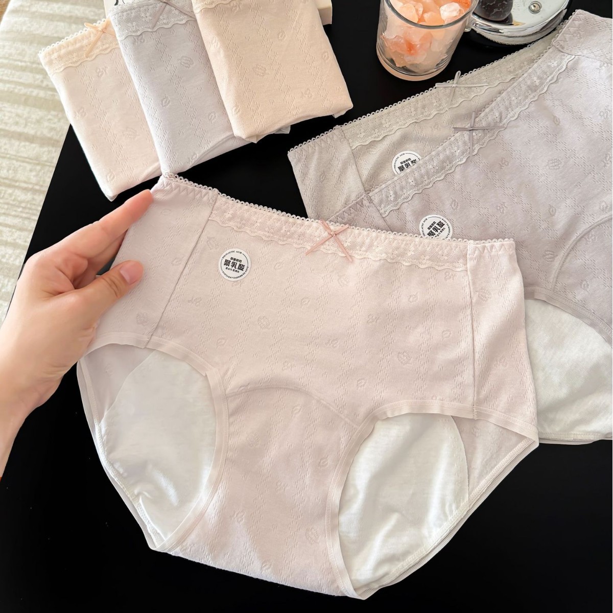 糯谜~亲肤柔软易清洗清新聚乳酸莫兰迪葫芦型三防生理内裤女加宽