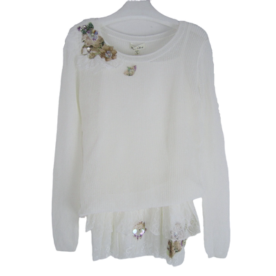 粉红玛琍钉钻绣花针织衫女两件套