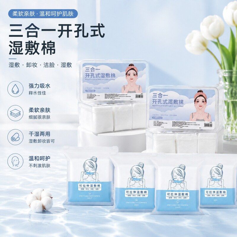 组合三合一可出差便携补水湿敷敷脸拉伸开孔巾棉片化妆棉专用旅行