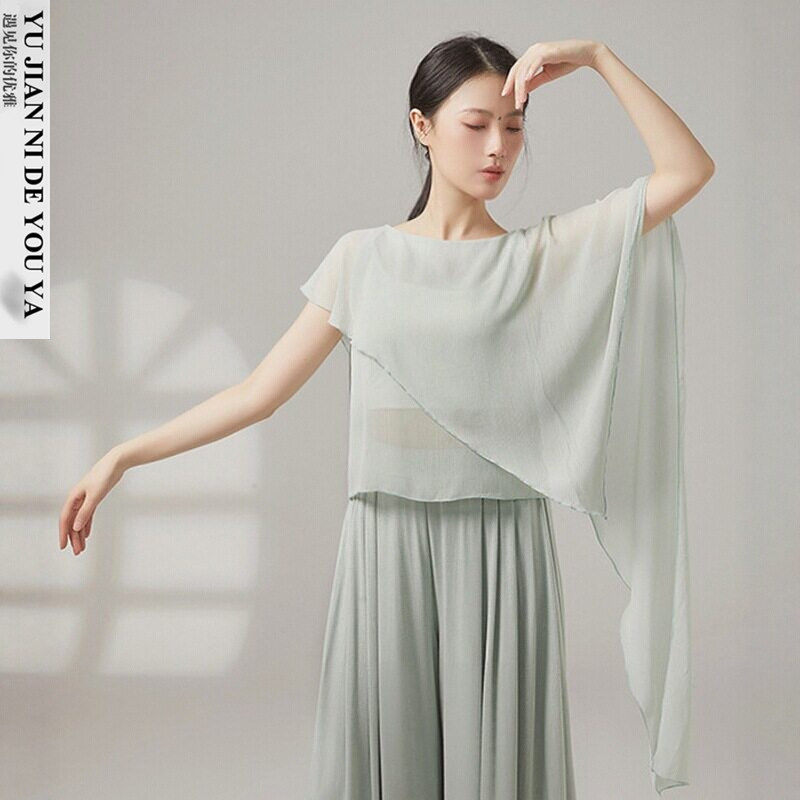 雪纺飘带宽松现代舞服中国舞古典舞蹈服装练功服上衣女款新款纱衣