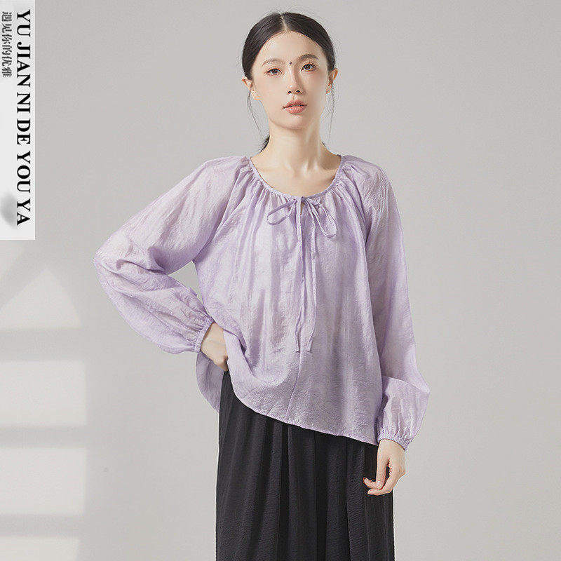 宽松灯笼袖现代舞服中国舞古典舞蹈服装成人练功服上衣女外搭罩衫
