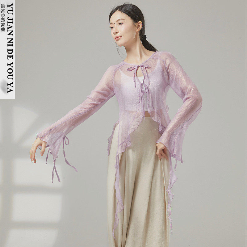 烫金雪纺中国舞古典舞舞蹈服演出服装上衣女飘逸外披纱衣外搭开衫