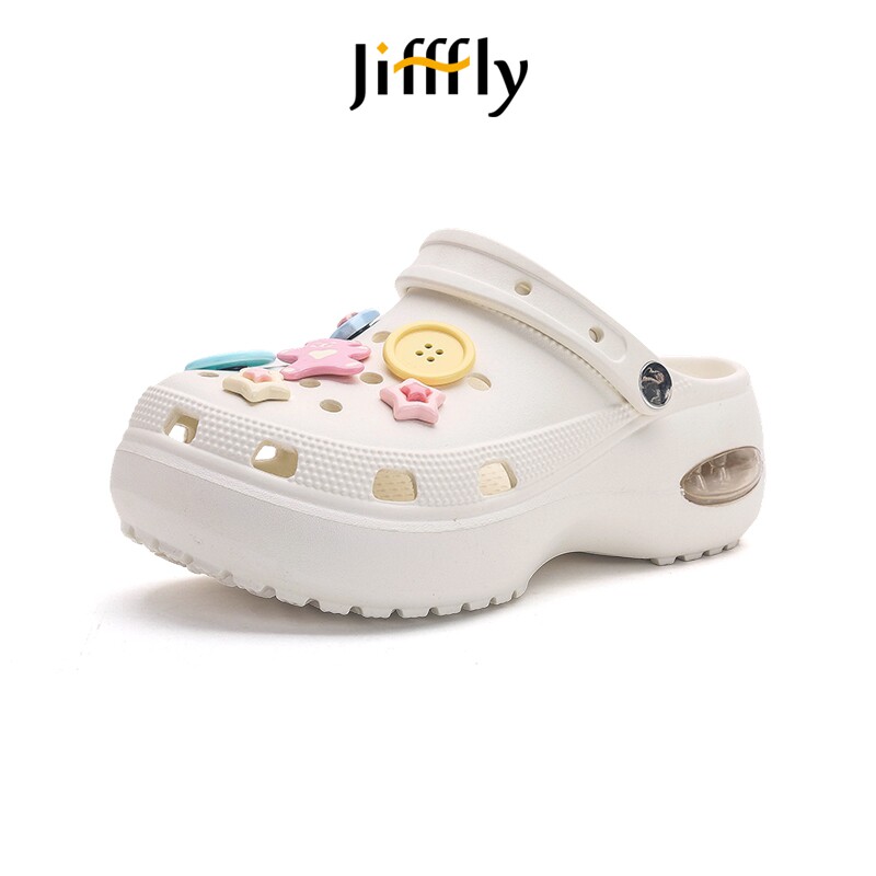 JIFFFLY厚底洞洞鞋女夏季网红款包头凉拖小个子增高懒人沙滩拖鞋