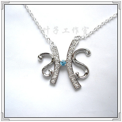 韩国生日镶钻银项链