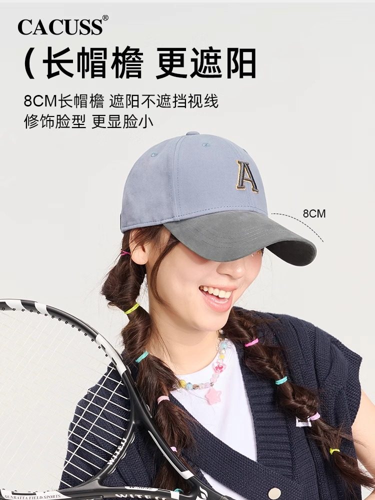 CACUSS硬顶棒球帽子女防晒棉撞色时尚字母A刺绣鸭舌帽潮搭情侣刺