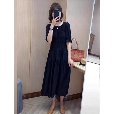 艾格夏季法式轻熟黑色连衣裙女