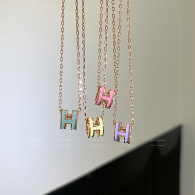 mini版小H字母珐琅项链
