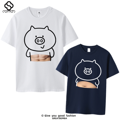 夏季趣味搞笑小猪短袖t恤男潮牌港风ins体恤纯棉宽松半袖大码衣服