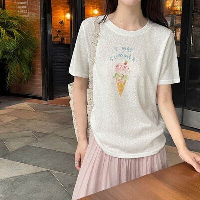 【甜豆冰激凌】2026夏季新款简约百搭冰激凌印花薄款圆领短袖T恤