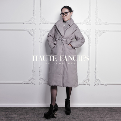 精致双领束腰立体绑绳羽绒棉外套