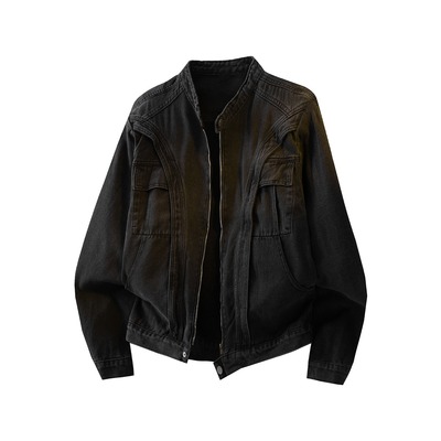 小众设计感解构短款牛仔外套男款春秋高级感cleanfit短款垫肩夹克