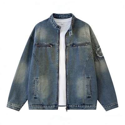 春秋美式复古做旧水洗牛仔外套男女潮牌高街宽松休闲工装夹克潮流