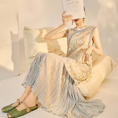 新中式夏季高级刺绣拼接连衣裙女装2026国风时尚设计感长裙 N5076