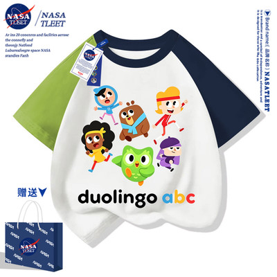 NASA多邻国duolingo亲子装短袖夏季猫头鹰男女童纯棉百搭T恤上衣