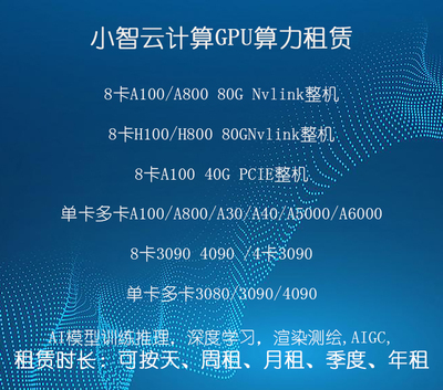 远程GPU算力租赁8卡A100 Nvlink 80G整机适用AI学习模型训练推理